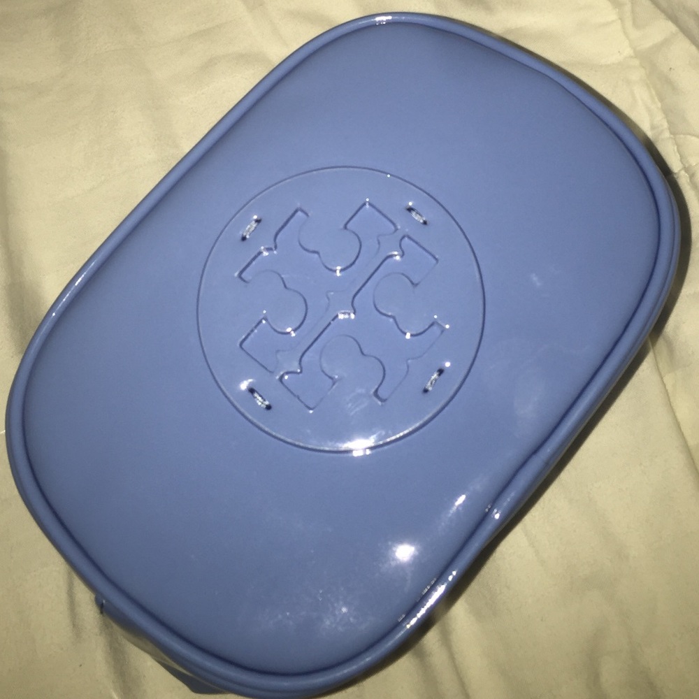 Tory Burch Makeup Pouch In Patent Leather Blue - Gem